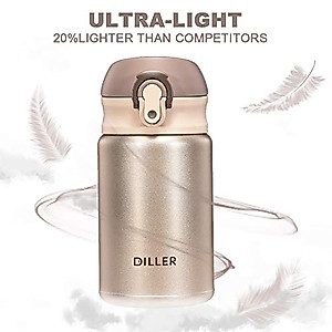 Diller Thermal Water Bottle - 10 Oz Mini Insulated Stainless Steel Bottle, Leakproof Cute Vacuum Flask, Perfect for Purse or Kids Lunch Bag, 12 Hours Hot & 24 Hours Cold (Gold, 10 oz)
