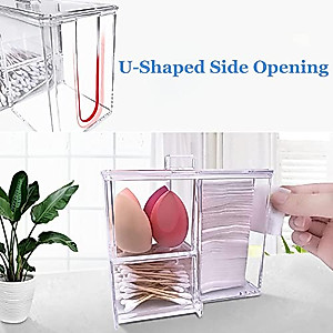 TECHMERI Cotton Swabs Holder Q Tips Holder Cotton Pads Holder Cotton Ball Holder Container with Lid Dispenser, Clear Bathroom Vanity Makeup Organizer