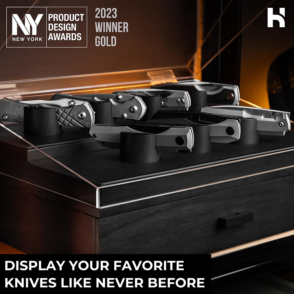 Pocket Knife Display Case – Pocket Knife Case | Knife Cases For Collections – Two-Tier Knife Holder And Knife Display Stand – Pocket Knife Storage Knife Collection Storage Box – The Armory – Black