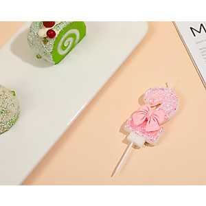 EAKE Number 2 Birthday Candle Pink Bowtie Glitter Number 2 Candle Birthday Girl Pastel Sweet Theme 2nd Birthday Party or Adults Milestone Age Decoration