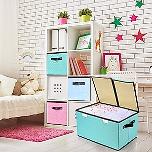 senbowe Larger Storage Cubes [4-Pack] 33 Quart Linen Fabric Foldable Collapsible Storage Cube Bin Organizer Basket with Lid, Handles, Removable Divider For Home, Closet - (16.5 x 11.8 x 9.8”)