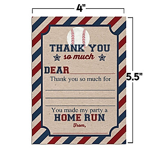 Rookie of the Year Baseball Birthday Thank You Notes, Ten 4" x 5.5" Fill In The Blank Cards with 10 White Envelopes by AmandaCreation