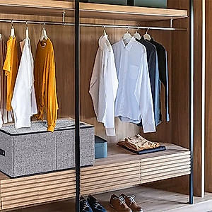 YheenLf Clothing Storage Bins,18.5×11.0×7.9 inches Closet Bin with Handles, Foldable Storage Baskets, Fabric Containers Storage Boxes for Organizing Shelves, Gray, Jumbo, 4-Pack