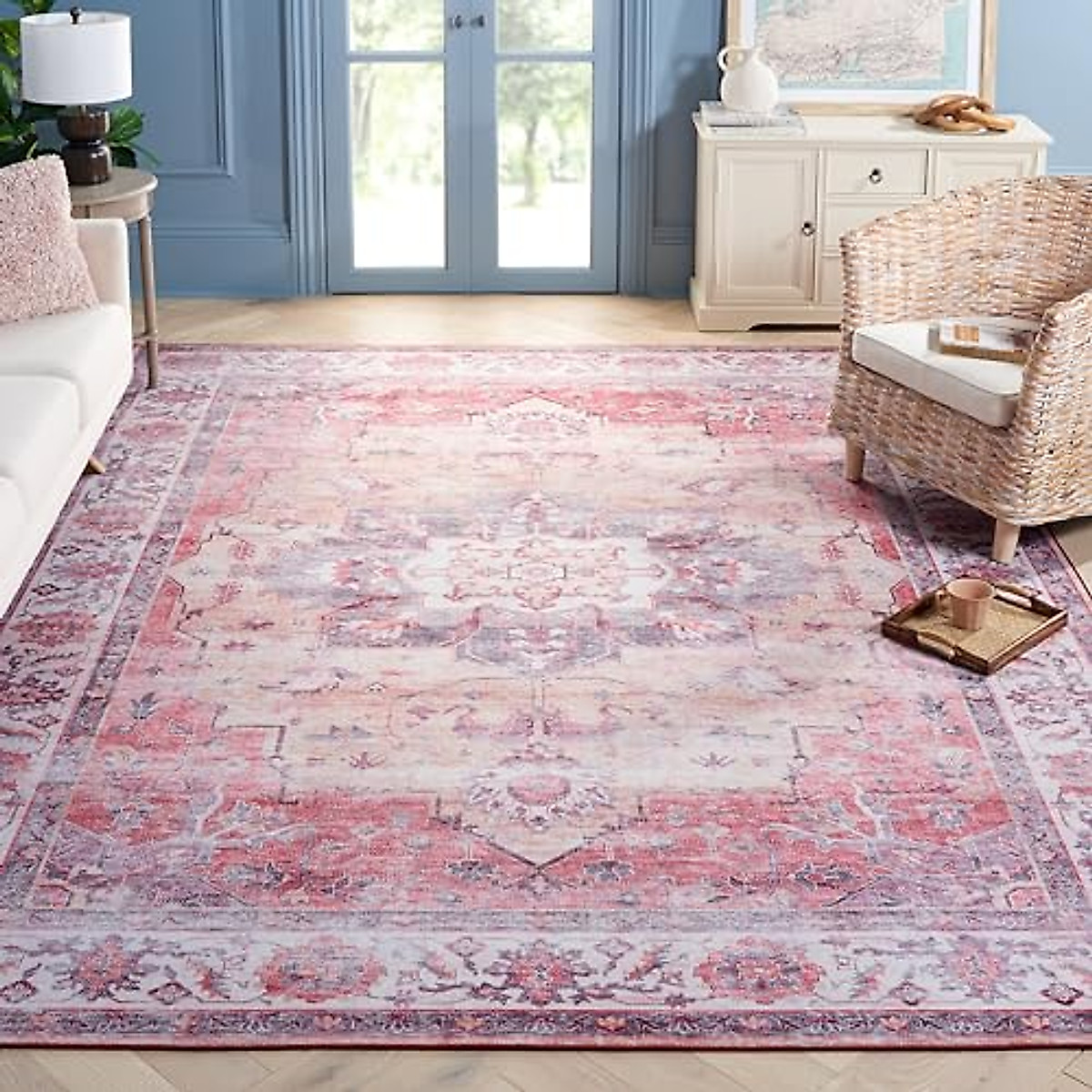 SAFAVIEH Tucson Collection Area Rug - 9' x 12', Rust & Beige, Persian Design, Non-Shedding Machine Washable & Slip Resistant Ideal for High Traffic Areas in Living Room, Bedroom (TSN163P)