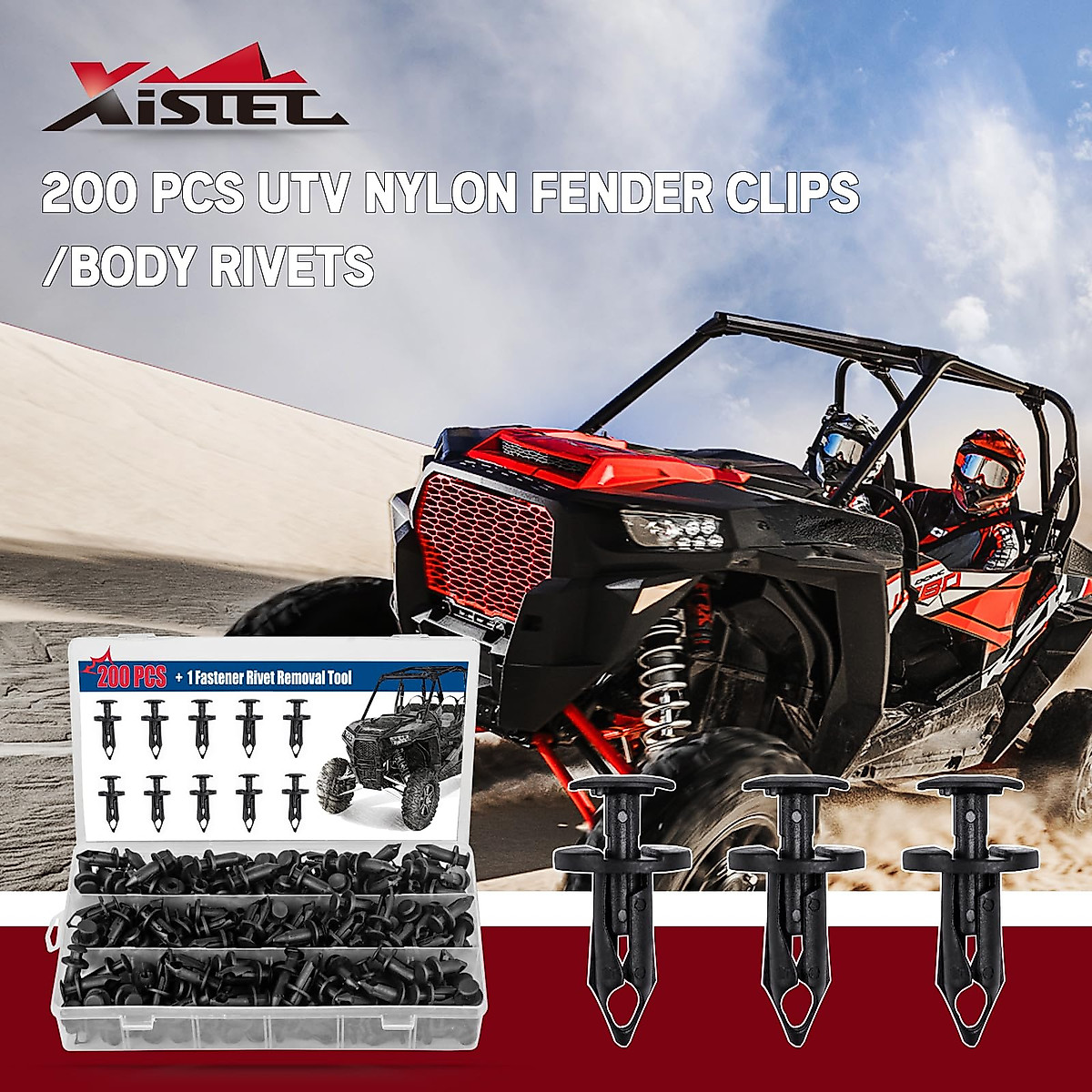 Xislet 200 Pcs UTV Nylon Fender Clips/Body Rivets Compatible with Polaris 7661855 Ranger RZR Can-Am Kawasaki Teryx Honda Pioneer 90653-HC4-900 Suzuki Sportsman ATV Fastener with Tool