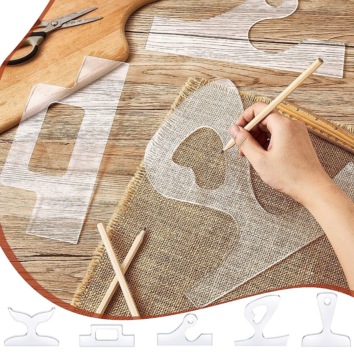 5 Pcs Acrylic Charcuterie Board Handle Template Clear Cutting Board Router Template Angled Curvy Triangle Woodworking Tracing Stencils Laser Cut Guide Tools (Lively Style)