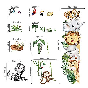 decalmile Jungle Animals Wall Decals Safari Elephant Lion Monkey Wall Stickers Kids Room Baby Nursery Bedroom Door Wall Decor