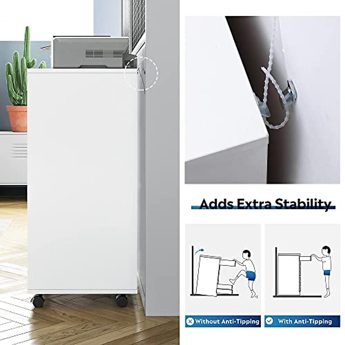 DEVAISE 7-Drawer Chest, Wood Storage Dresser Cabinet with Wheels, White