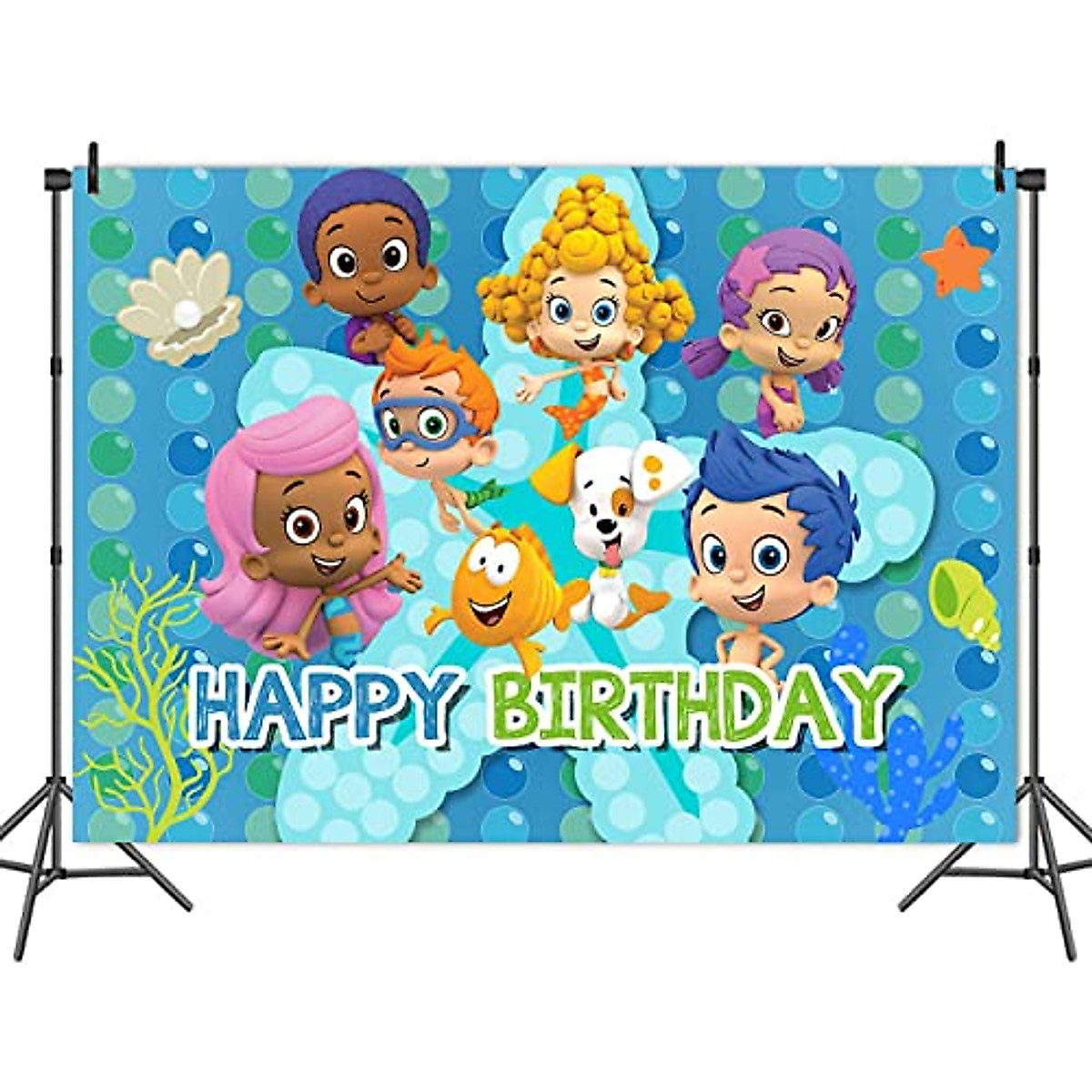 TAUERGULE 5x3ft Cartoon Bubble Guppies Theme Photography Backdrop Ocean Bubble Children Princess Happy Birthday Party Decoration Photo Background Studio Banner