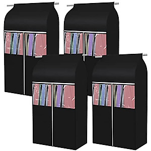 4 Pcs 43'' Hanging Garment Bags for Closet Storage with Zippers Clear Window Garment Rack Cover Sealed Hanging Clothes Bag Dust Cover Wardrobe Clothes Organizer Clothing Garment Cover for Suit Coat