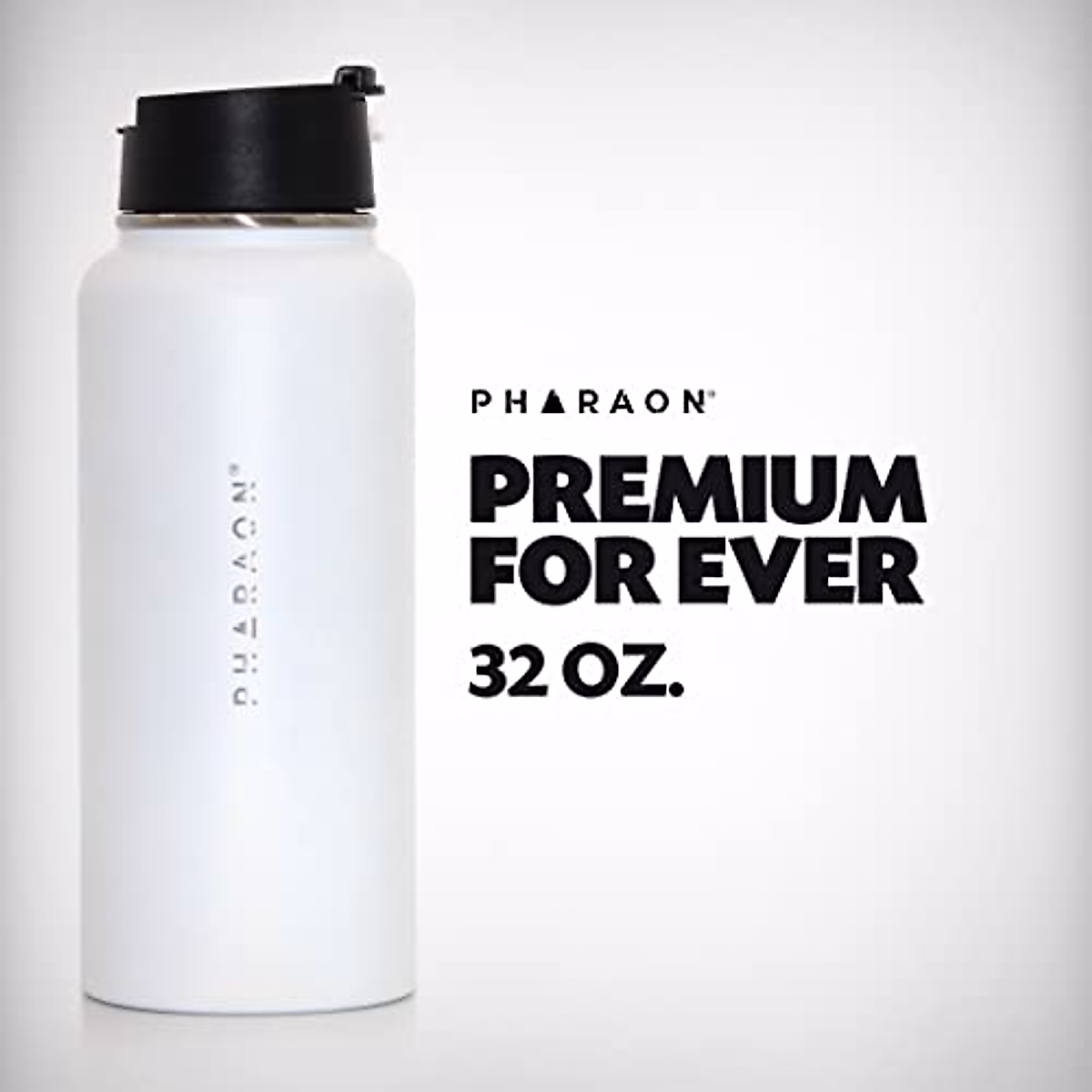 PHARAON Reusable Sport & Hiking Water Bottle | Vacuum Insulated Stainless Steel | Double Walled | BPA Free | Leak Proof | Travel Friendly | Includes 3 Lids | Hot & Cold Beverages | 32 Oz Color White