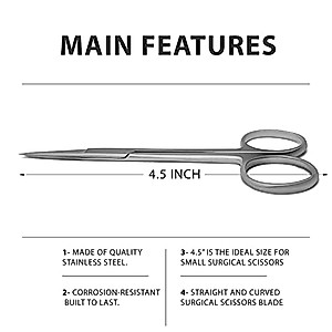 SURGICAL ONLINE Durable Iris Scissors - Curved & Straight Blades, Stainless Steel, 4.5" Size