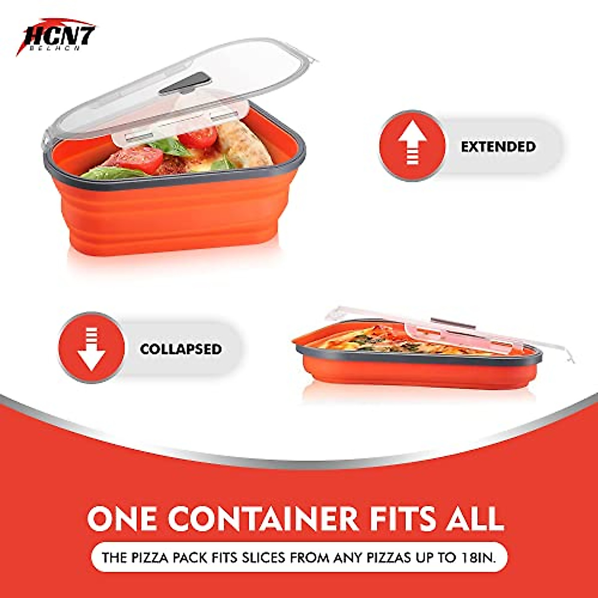 Pizza Storage Container with 5 Microwavable Serving Trays Reusable, Foldable Pizza Keeper Container Expandable, Dishwasher Safe and Reusable Pizza Saver Container by HCN7 (RED*)