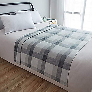 Dreamscene Grey Plaid Check Fleece Blanket Super Soft Lightweight Cozy Sofa Bed Buffalo Throw, Silver - 50" x 60" inch