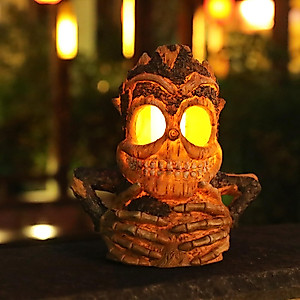 AIVCQZE Solar Tiki Statue Lights Outdoor Garden, Solar Halloween Figurine Lights, Large Solar Flickering Flame Light Waterproof Suitable for Table Yard Garden Patio Pathway