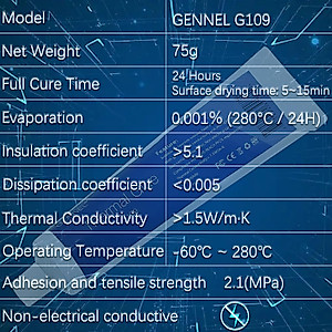 GENNEL G109 75Grams Thermal Glue, Thermal Conductive Plaster, Silicone Viscous Adhesive Compound for LED GPU Chipset Printer MOSFET Heatsink Cooling Sealing