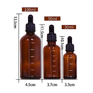 ericotry 3Pcs 100ML /3.4oz Empty Refillable Amber Glass Graduated Dropper Bottle Essential Oil Cosmetics Elite Fluid Container Jar Pot Holder with Glass Pipette Dropper