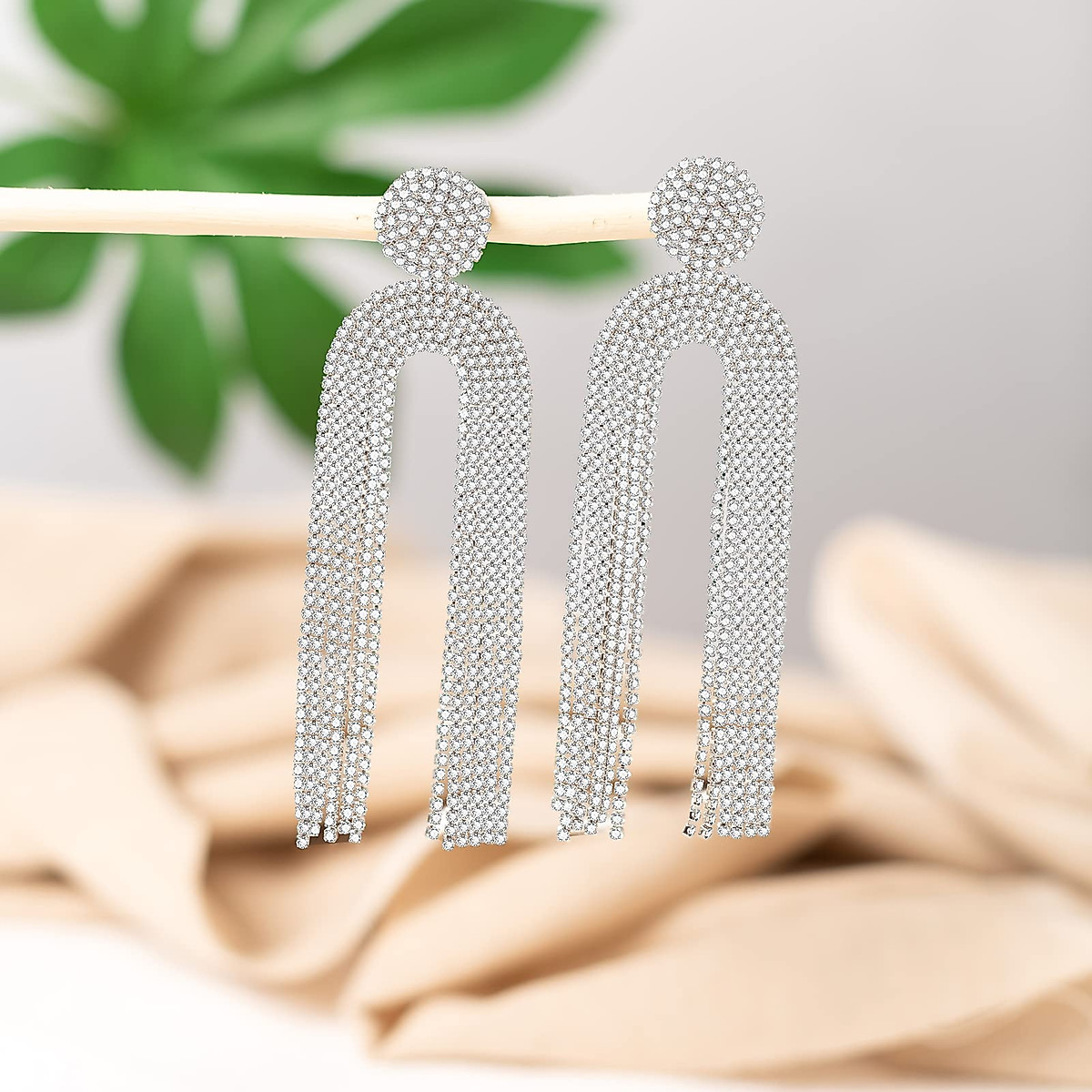 Uacife Silver Elegant Rhinestone Crystal drop Chandelier Long tassel Dangle earrings for Women Girls Bridal Dangling Earring (A-silve-Tassel Crystals Earrings)