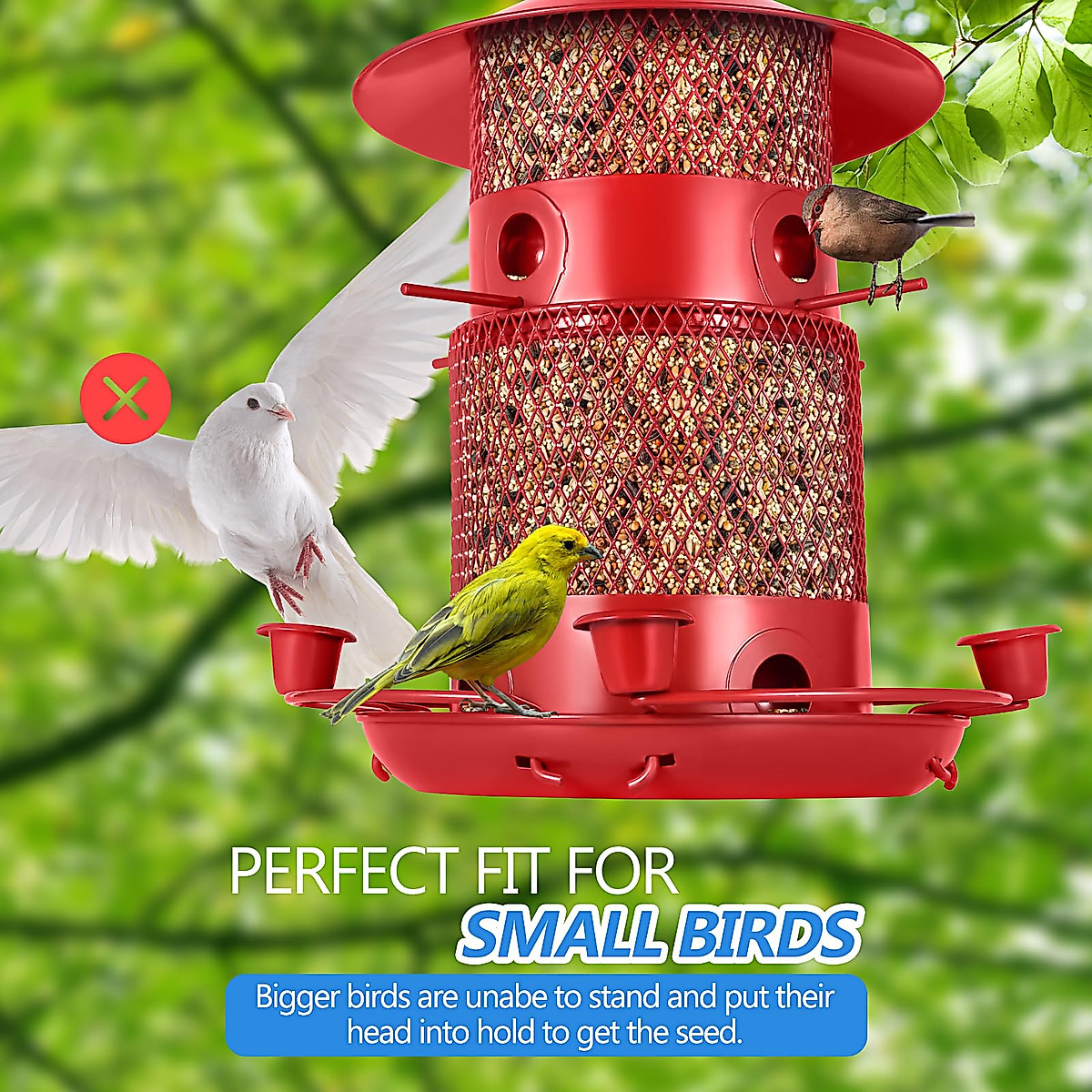 Metal Bird Feeders for Outside, Squirrel Proof Hanging Wild Bird Feeder, 4 Lbs Large Seed Capacity, Outdoors Mesh Tube Birdfeeders with 6 Perches