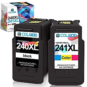 COLWOD Remanufactured Ink cartridges 240 and 241 Replacement for Canon PG-240XL CL-241XL 240 XL 241 XL Used with Canon PIXMA MG3620 TS5120 MX472 MX452 MG3220 MG3522 MG3520 Printer (1 BK+1 Tri-Color)