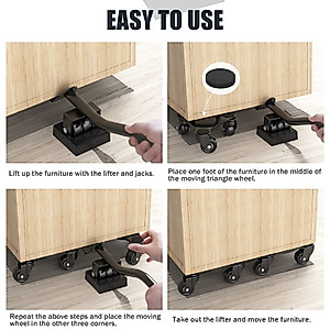 SOYO Furniture Dolly Movers with Lifter, Moving Dollies with Wheels Heavy Duty 500 LB Load Capacity, 6-Inch Steel Tri-Dolly, 3 Wheel Roller Move Tools Lifting Equipment, 4 Pack, Black