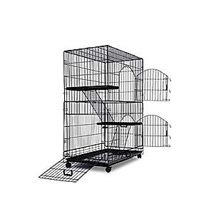 Homey PET INC Folding Wire Cat Ferret Collapsible Foldable Lockable Habitat Crate with Casters,Tray and Hammock, 36", Black