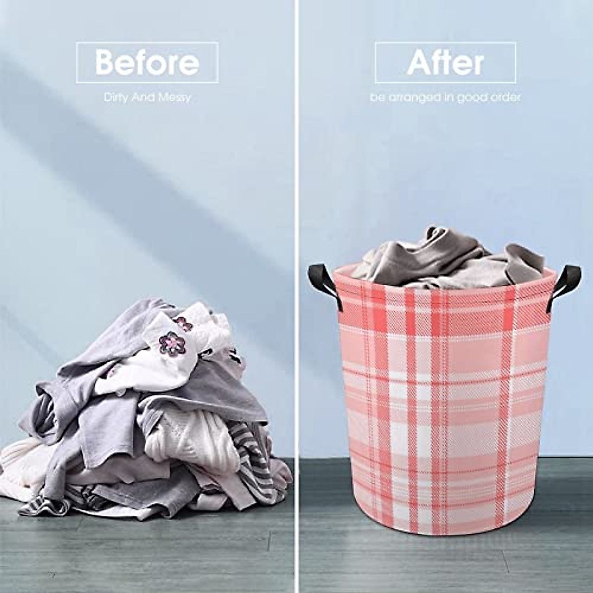 Tartan Plaid Backdrop Large Laundry Basket Hamper Bag Washing with Handles for College Dorm Portable