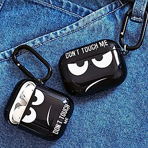 EZICOK Compatible with AirPods Case Don't Touch Me Cool Black Cover with Keychain Big Eyes Cute Cartoon Shockproof Airpod Case Gift for Men Boys, Smooth Soft Protective Skin for Apple Airpods 2 1