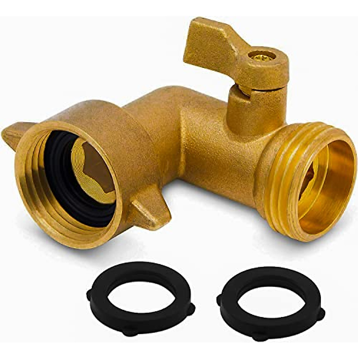 Morvat Hose Elbow Connector 90 Degree, Water Hose Elbow Connector, Brass Elbow Hose Connector, Garden Hose Connector, Solid Brass Elbow Shaped Water Spigot with ON/Off Shutoff Valve…