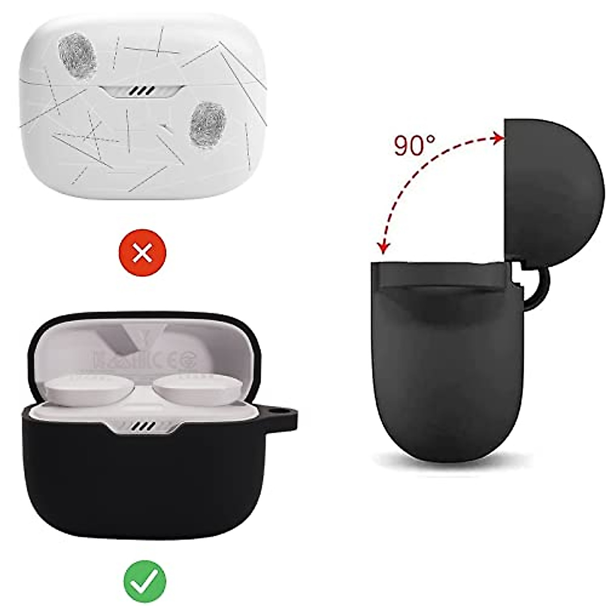 LiZHi for JBL Tune 230NC TWS Case Cover, Soft Silicone Skin Cover Shock-Absorbing Protective Case with Keychain for JBL Tune 230NC TWS True Wireless Headphone, Black