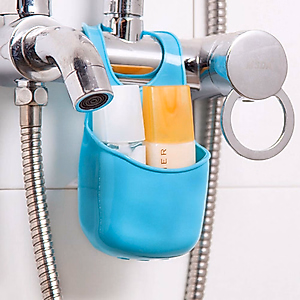 Amosfun Bathroom Organization and Storage Kitchen Bathroom Hanging Baskets Storage Sink Pouches Drain Sponge Holders Organizer Racks (Blue)