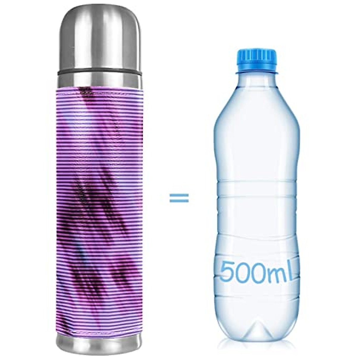 Stainless Steel Leather Vacuum Insulated Mug Geometry Thermos Water Bottle for Hot and Cold Drinks Kids Adults 16 Oz