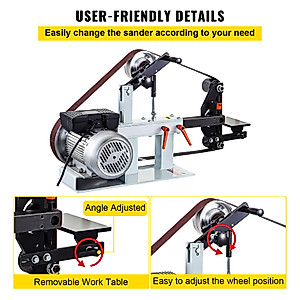 VEVOR 2" x 82" Belt Grinder, 2HP 1500W, 3 in 1 Constant Speed Belt Disc Sander with 3 Grinding Wheel, 110V Bench Sander with 12-inch Wheel and Flat Platen Tool Rest for Knife Making