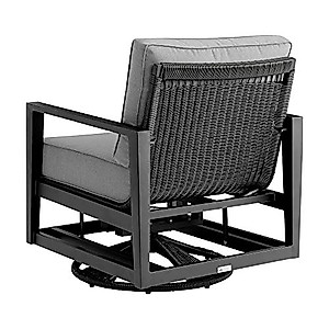 Armen Living Grand Black Aluminum Outdoor Swivel Glider Chair with Dark Gray Cushions