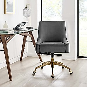 Modway Discern Performance Velvet Pleated Back Swivel Office Chair in Gray