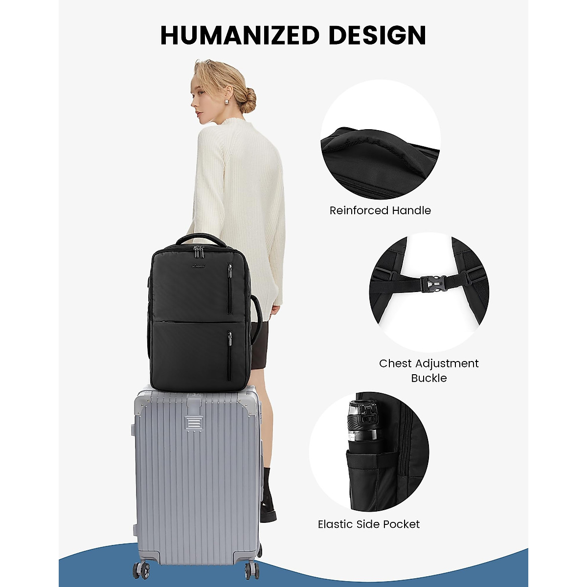 LOVEVOOK Travel Backpack for Women Men, Carry On Backpack 17Inch Laptop Backpacks Luggage Backpack Suitcase with Shoe Compartment with 6 Packing Cubes, with USB Port Flight Approved, Black