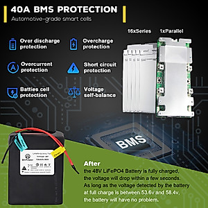 BtrPower 48V LiFePO4 Ebike Battery 20AH Lithium Battery Pack for 1500W-350W Motor, Built-in 40A BMS and 3A Fast Charger