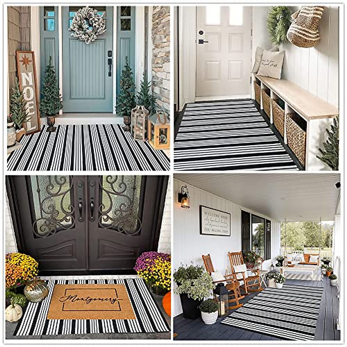 KaHouen Cotton Black and White Striped Rug (27.5 x 43 Inches), Washable Stripe Outdoor Hand-Woven Reversible Stripe Rug for Outdoor Entryway,Laundry Room,Farmhouse,Kitchen.
