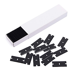 EHDIS Plastic Razor Blades 100 PCS Double Edged Plastic Blade for Safety Glass Scraper and Plastic Razor Scraper Tool for Remove Decals Stickers Adhesive Label Glue and Glass Clean-Black