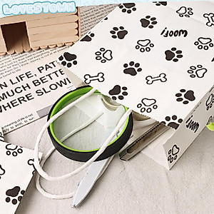 LovesTown 16PCS Gift Bags, Paper Retail Grocery Bags Dog Paw Print Goodie Bags with Paper Twist Handles for Party Gifts Birthday 5.5 x 2.8 x 7.9 inch