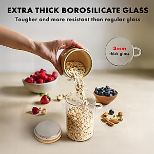 Overnight Oats Containers with Lids, Labels & Spoons (4 x 16oz) Glass Jars for Oatmeal, Meal Prep, Food Storage | Leak-Proof Mason Jars for Oats, Cereal, Yogurt, Chia Pudding [Thicker Glass 3mm]