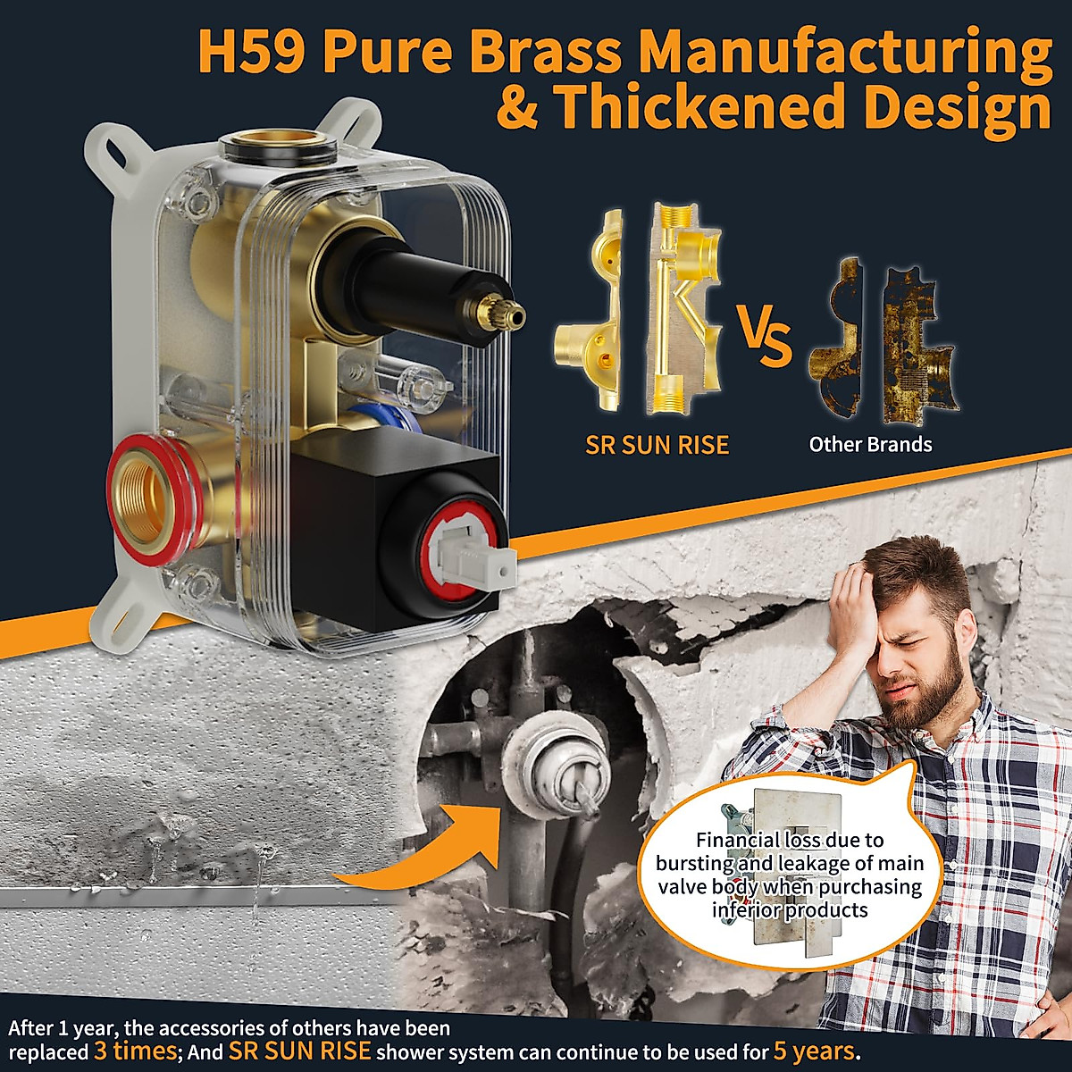 SR SUN RISE 12 Inches Matte Black Shower System 12 Inch Brass Bathroom Luxury Rain Mixer Shower Combo Set Wall Mounted Rainfall Shower Head System Shower Faucet Rough-in Valve Body and Trim Included