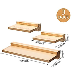 babaka Floating Shelves 3 PCS, Rustic Natural Wood Display Wall Shelf for Organize Bedroom, Living Room, Farmhouse, Kitchen, Bathroom. Traditional Wooden Simple Storage Home Decor Wall Mounted