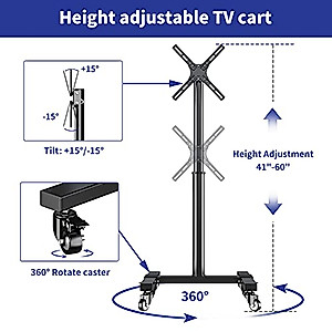 Mobile TV Cart with Wheels for 13-40 inch LED LCD Flat/Curved Screen TVs, Rolling/Floor TV Stand with Shelf Up to 44 lbs, Height Adjustable TV Trolley Max VESA 200x200mm - UL Certificated- TC001