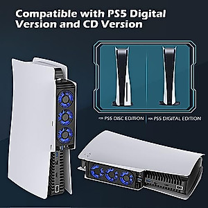 for PS5 Cooling Fan with Led Light, Quiet for PS5 Fan Cooling Fan HUIJUTCHEN for PS5 Cooler Cooling Fan for Playstation 5 Fan with 3 Small Fans 3.0 USB Port 2 Fan Speed Setting Fan