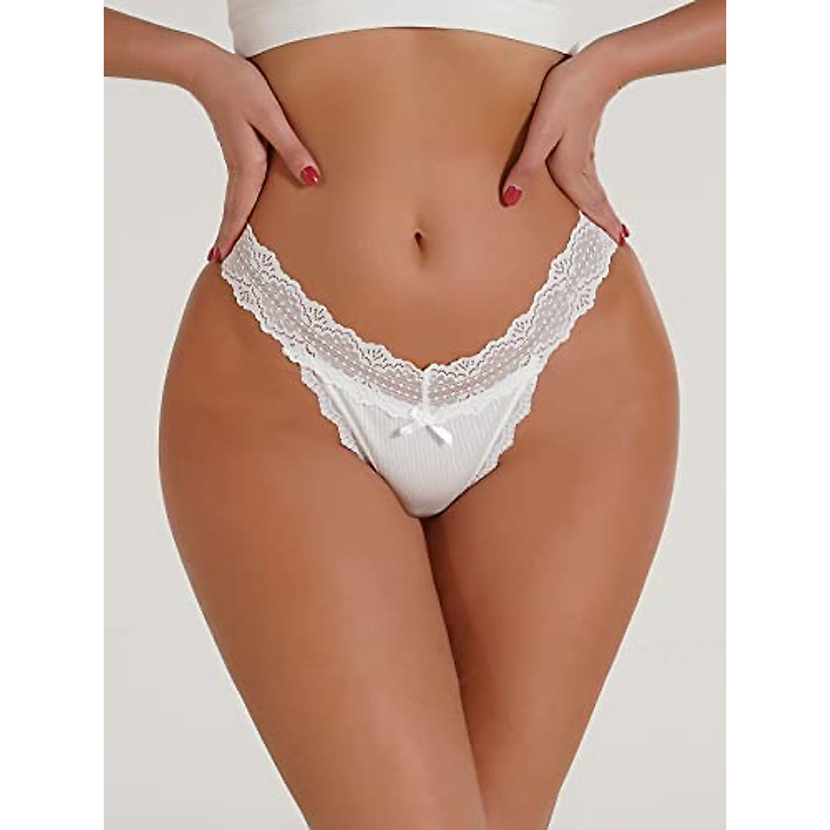Milumia Women Sexy Panties Floral Lace Cut Out Thongs Mid Waist Underwear Briefs White Plain Medium