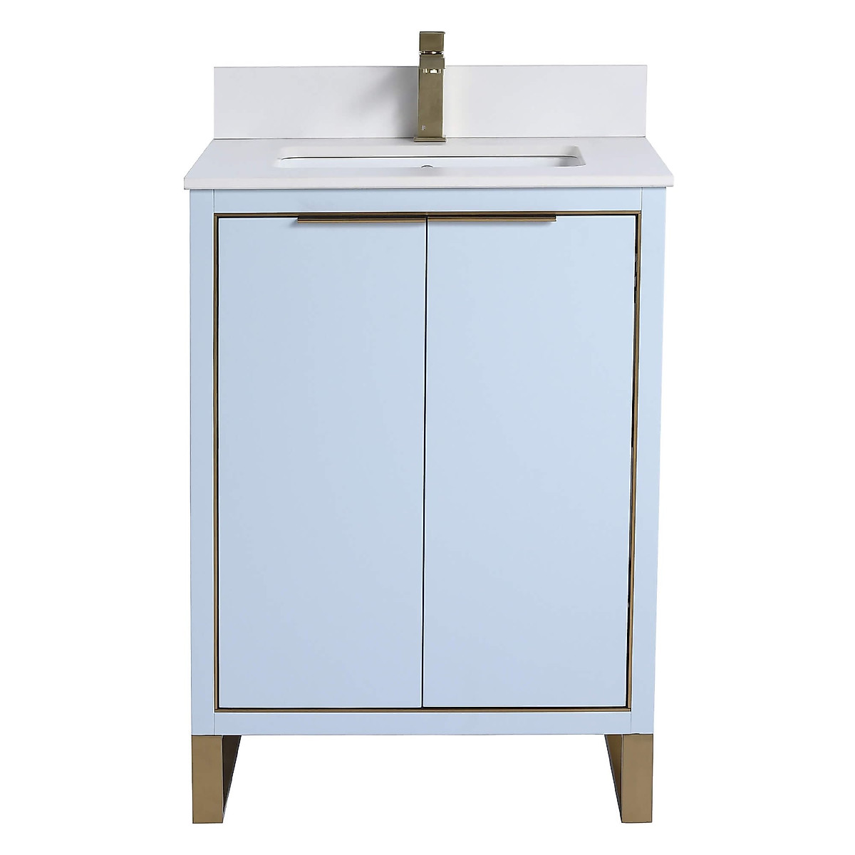 Fine Fixtures Opulence Collection 24 in. W x 18 in. D x 33 in. H Bathroom Vanity in Pastel Blue with White Matte Sintered Stone Sink - Satin Brass Hardware