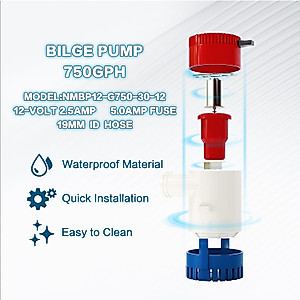 IZTOSS 750GPH Bilge Pump 12V Submersible Marine Electric Bilge Water Pump for Boat Caravan RV Non-Automatic