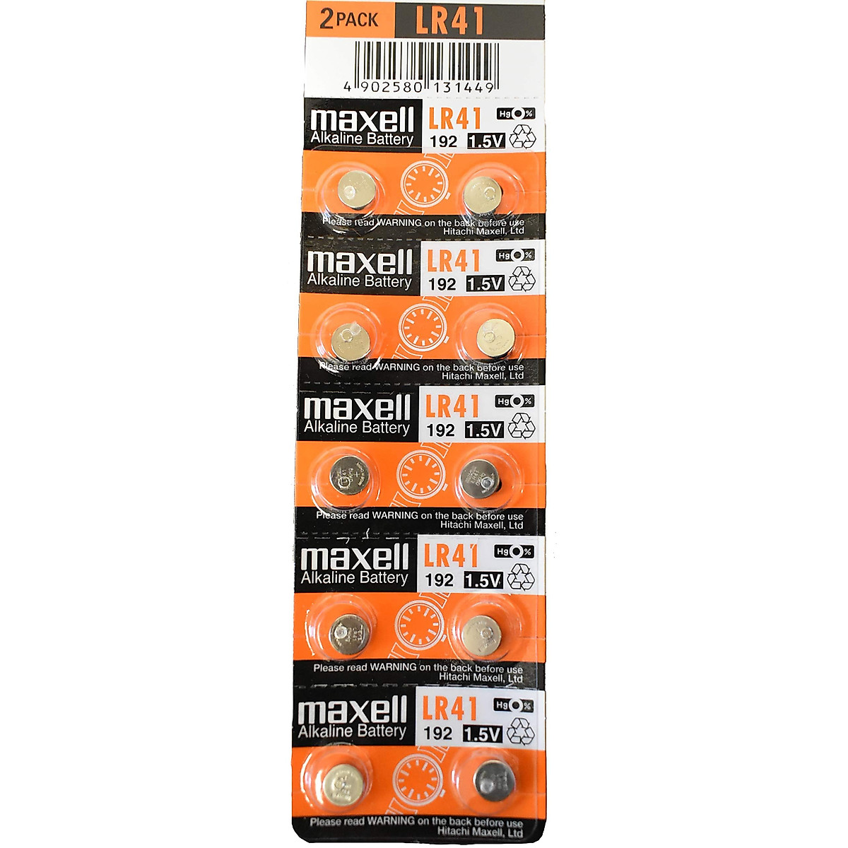 Maxell Batteries LR41 (192, AG3) Alkaline Button Size Battery, On Tear Strip (Pack of 10)