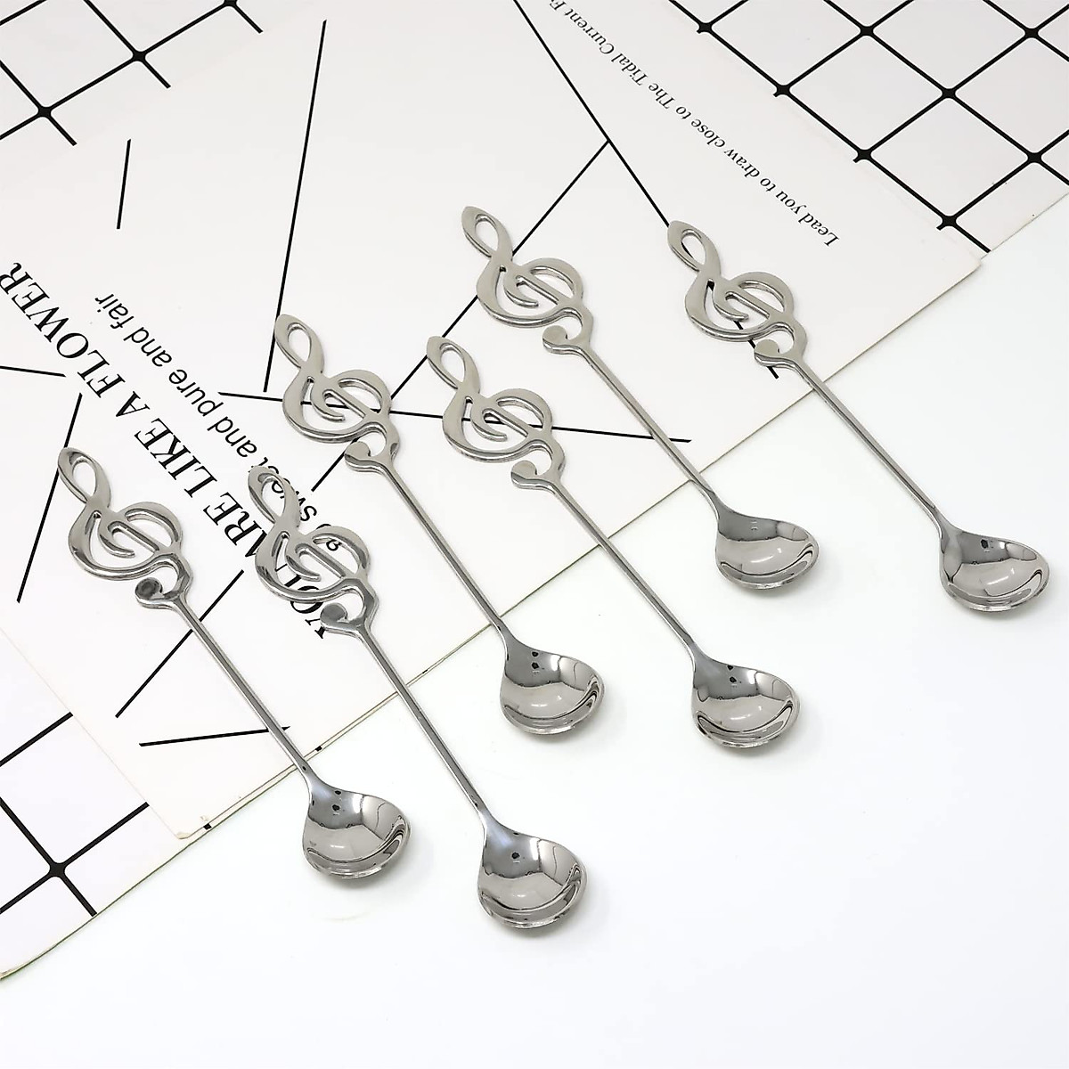 Honbay 6PCS Stainless Steel Coffee Spoons Musical Note Mixing Teaspoons Small Dessert Ice Cream Spoons for Home, School, Office or Restaurant (6.14")